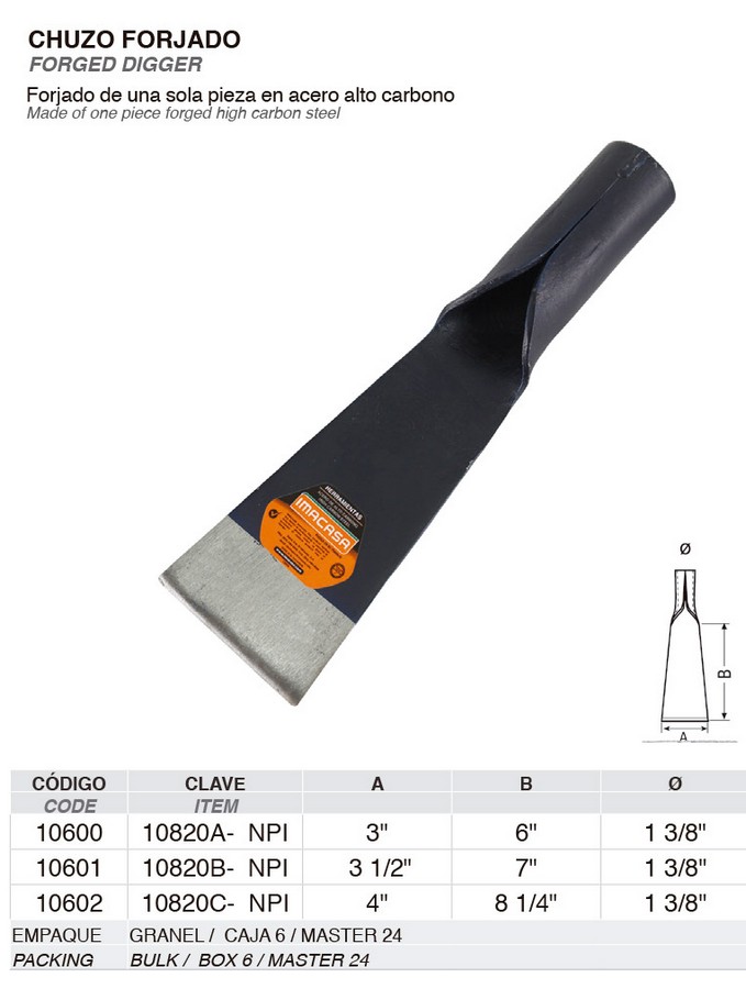 CHUZO FORJADO S/MANGO 3X6 PULG. IMACASA 10600 | Almacenes Bou
